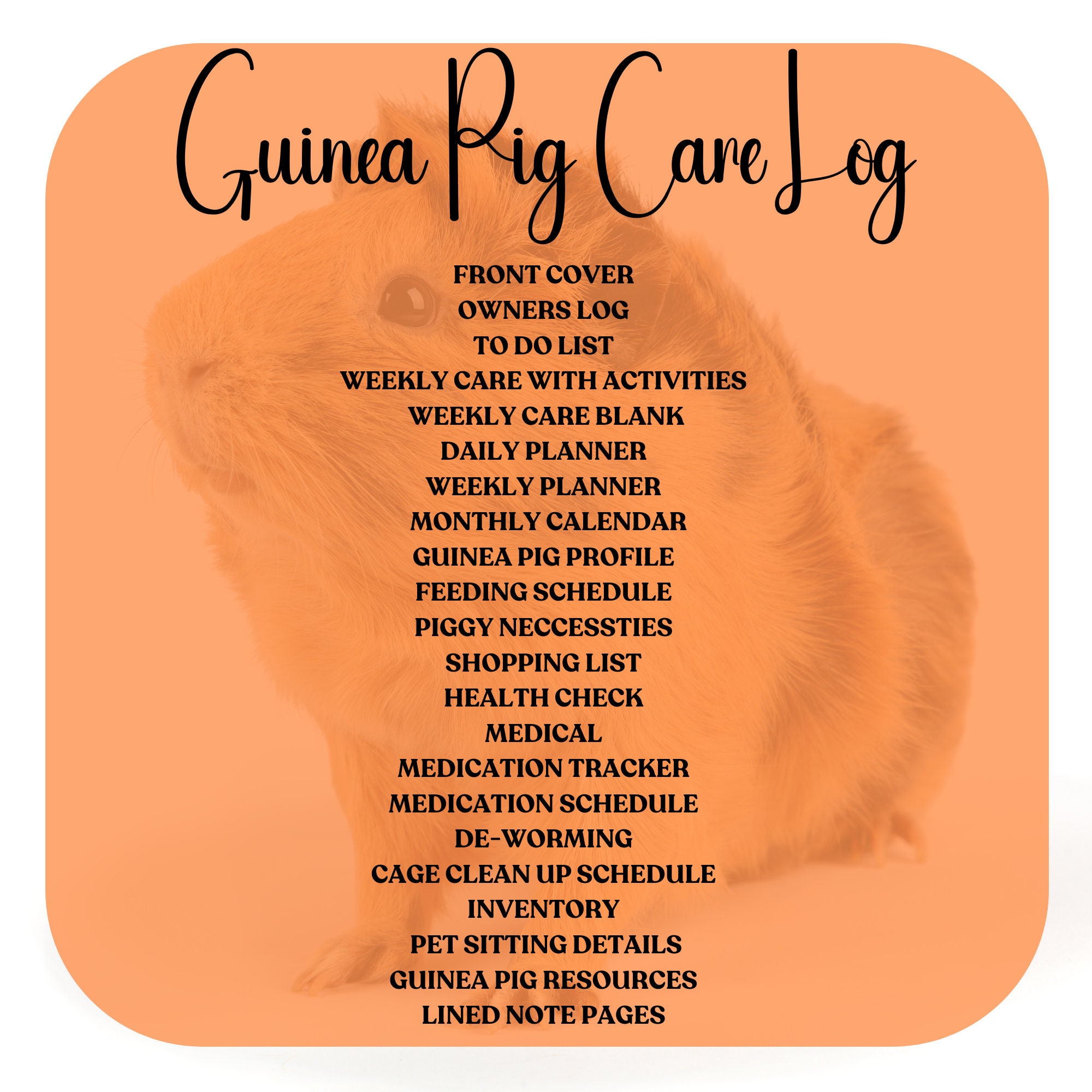 Guinea Pig Log Book, Guinea Pig Care Log, Guinea Pig Owners, Guinea Pig ...