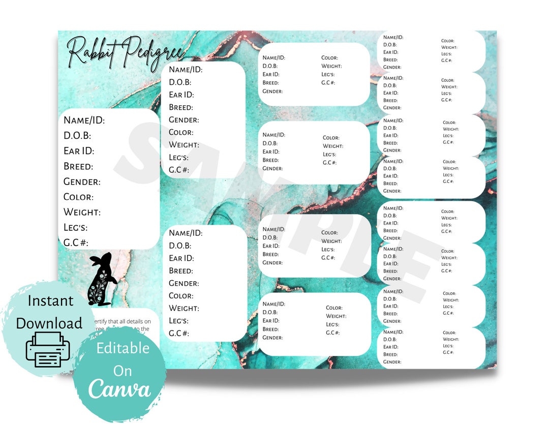 Rabbit Pedigree, Editable Pedigree, Pedigree Template, Pedigree PDF ...