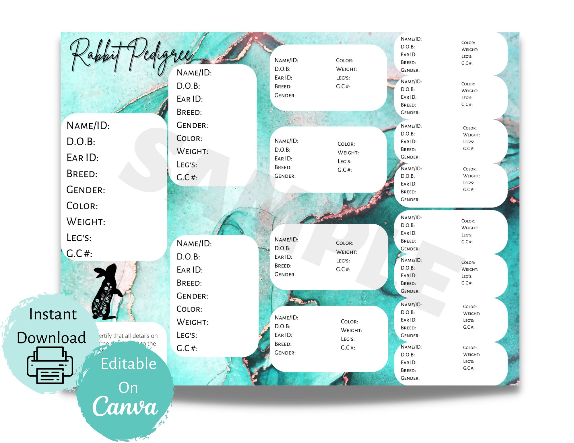 Rabbit Pedigree, Editable Pedigree, Pedigree Template, Pedigree PDF ...