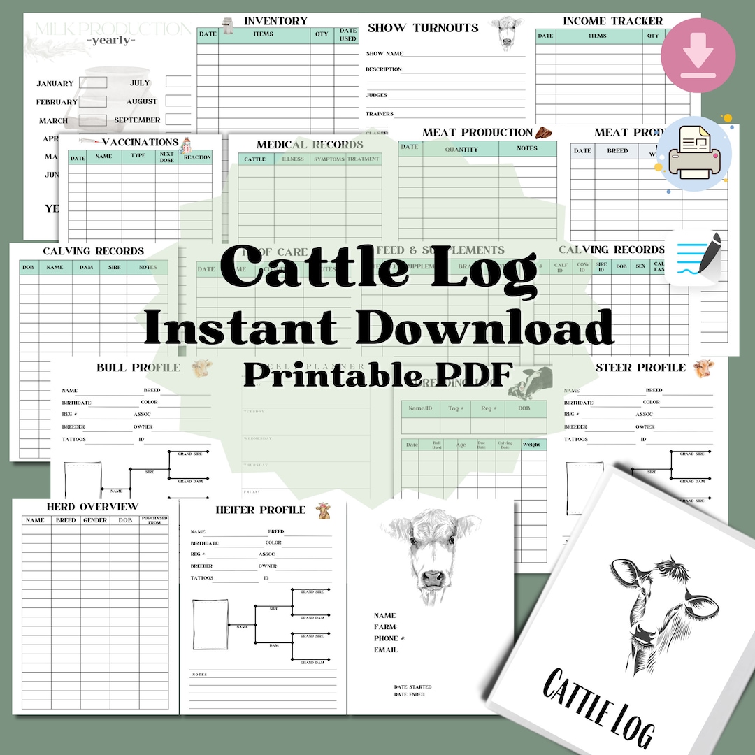 Cattle Log, Heifer Journal, Bull Log, Cattle Breeding, Cattle Farm ...