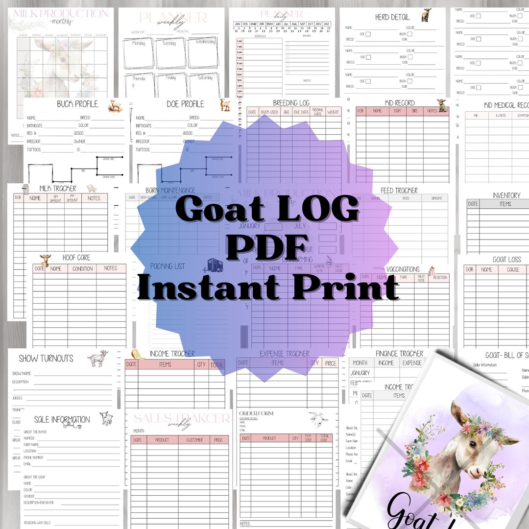 47PG Goat Logbook, Goat Journal, Goat Keeper, Goat, Farm Log, Goat Bill ...