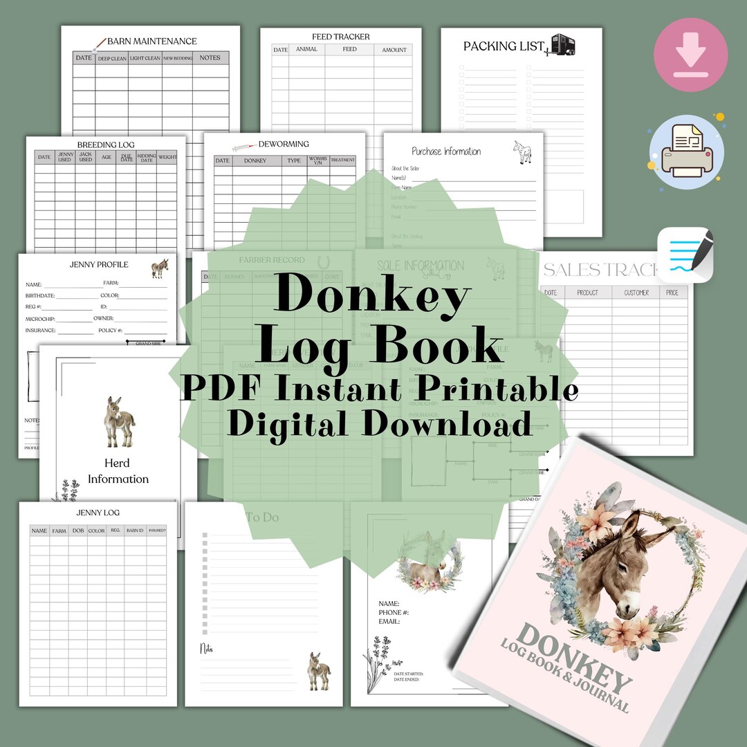 Donkey Log Book: Breeding & Medical Records (printable PDF) - Etsy