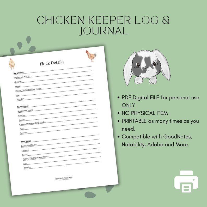 Chicken Log Book: Incubation & Hatchery Tracker (PDF Download) - Etsy