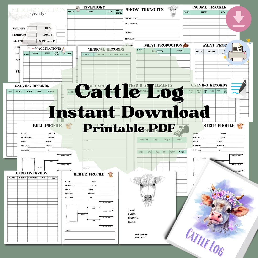 Cattle Log, Cow Log Book, Cattle Management, Milk Tracker, Meat ...