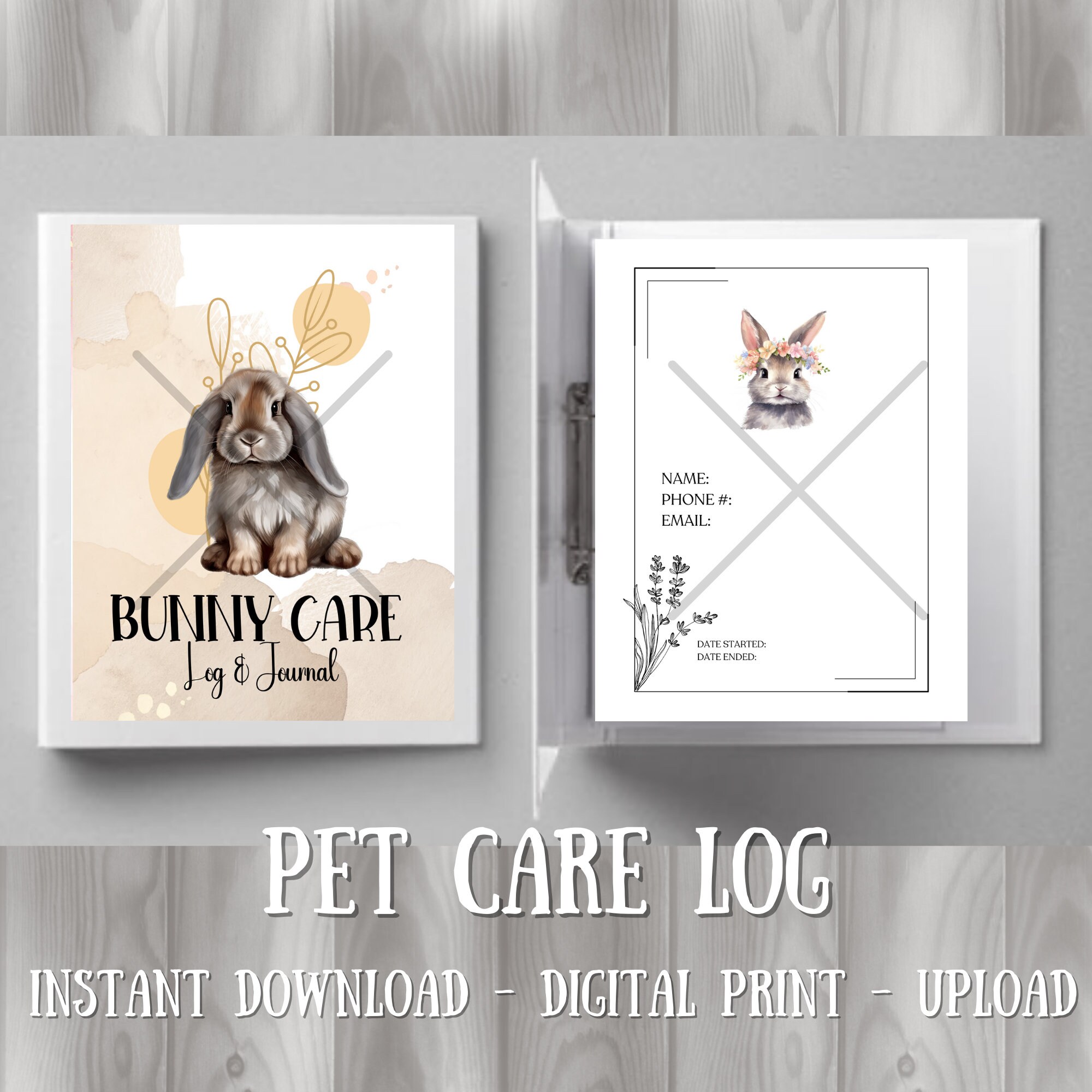 Pet Rabbit, Rabbit Pet Log, Rabbit Care, Bunny Care Log, Pet Bunny ...