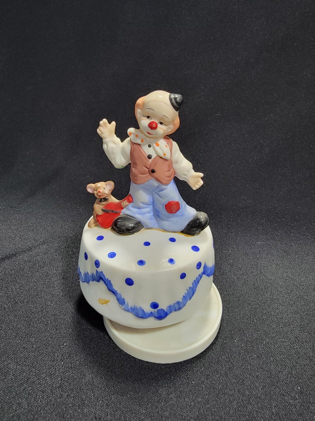 Vintage 80s Porcelain Spinning Music Box With Clown and Mouse, Plays ...