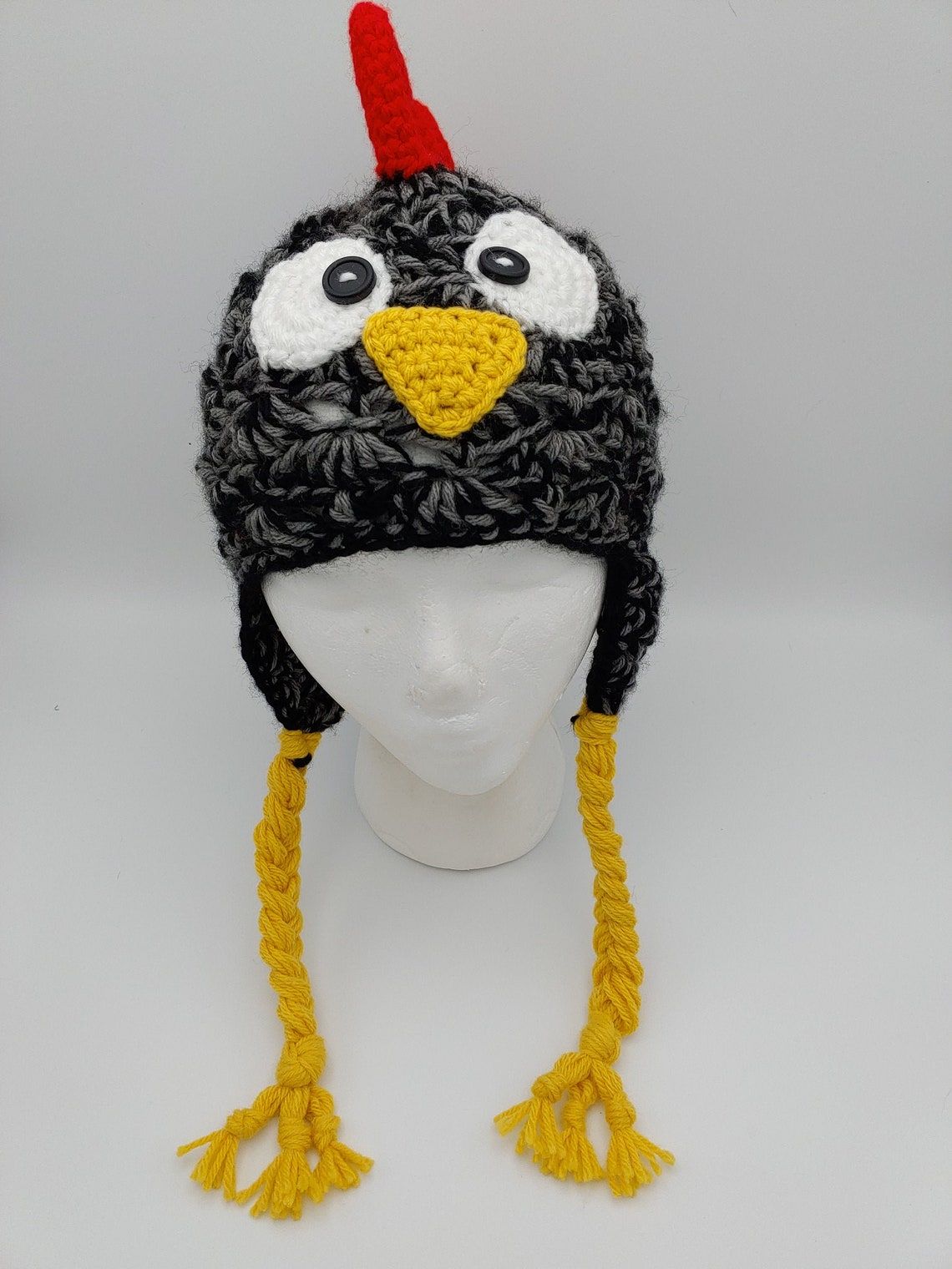 Crochet Chicken Beanie-Black & Gray | Etsy