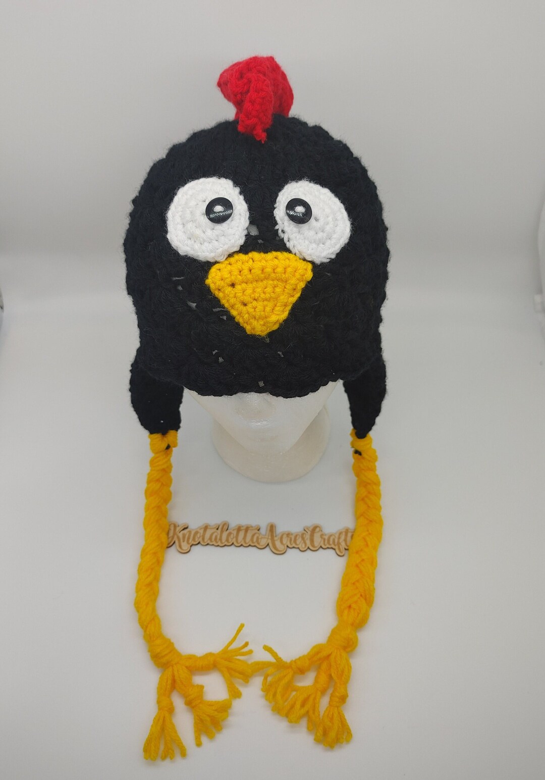 Crochet Chicken Beanie, Black Halloween Chicken Beanie, Halloween ...