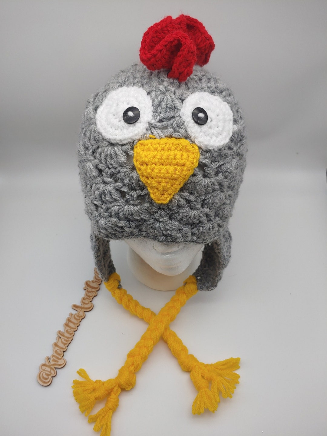 Crochet Chicken Beanie, Gray Halloween Chicken Beanie, Halloween ...