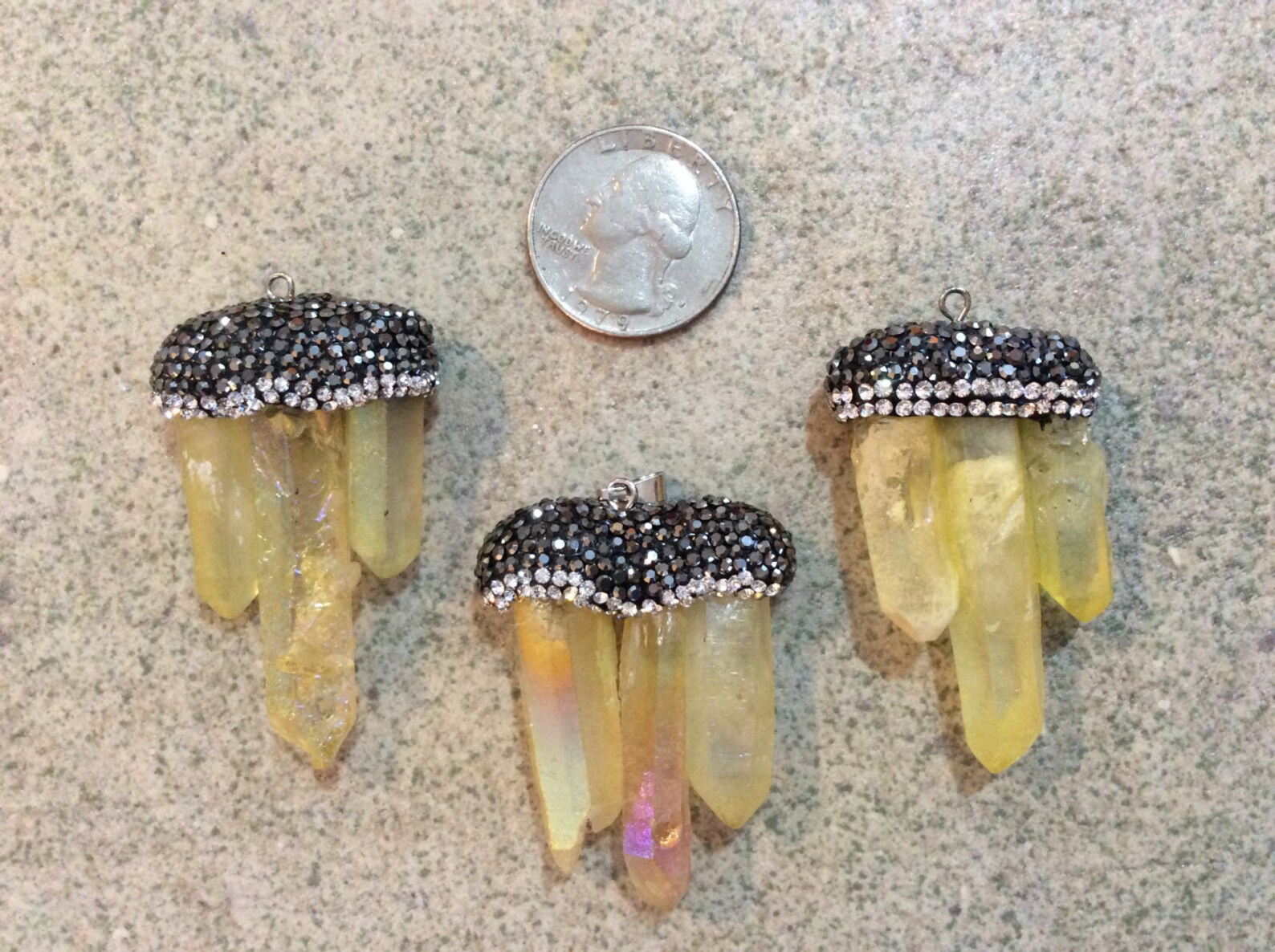 Yellow Iridescent Crystal Pave Pendant 1 1/2 Inch Gunmetal and Crystals ...