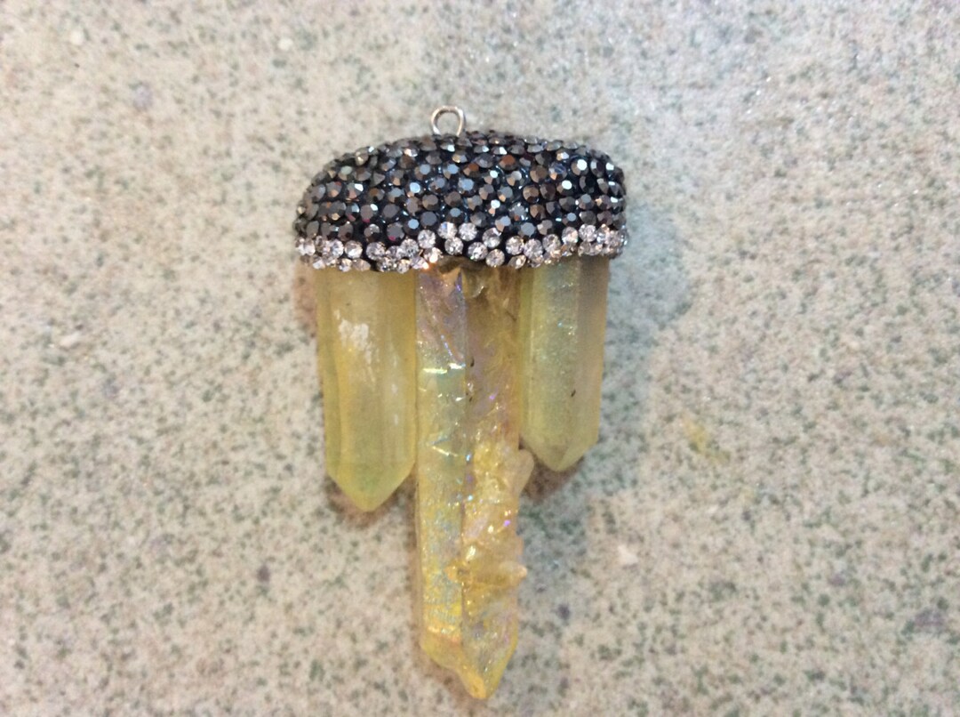 Yellow Iridescent Crystal Pave Pendant 1 1/2 Inch Gunmetal and Crystals ...