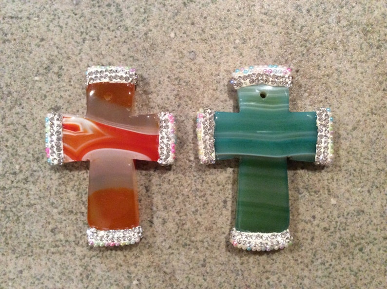 Large Pave Cross Agate Quartz Gemstones Pendant - Etsy
