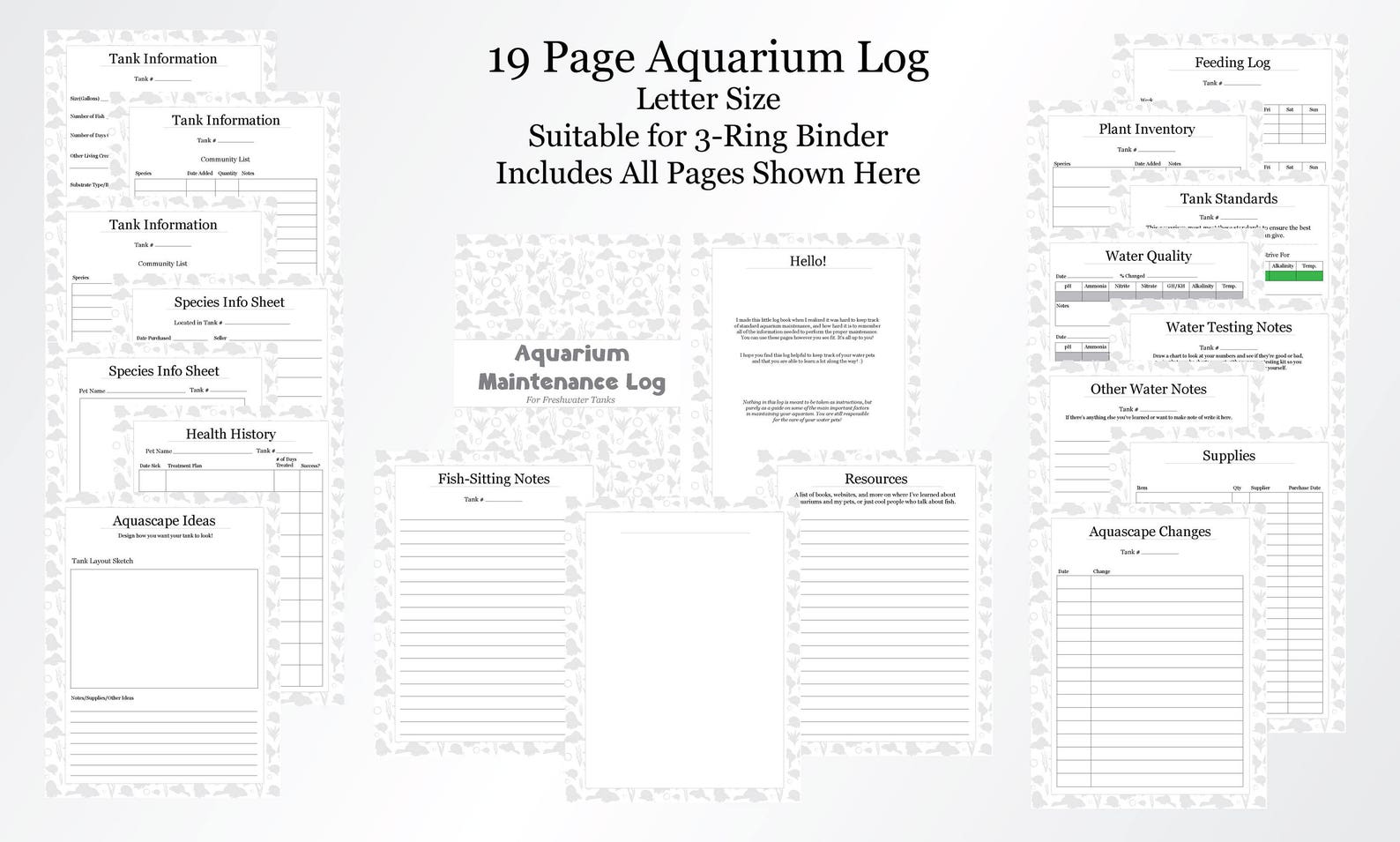 Fish Maintenance Log Aquarium Maintenance Log Fish Care - Etsy