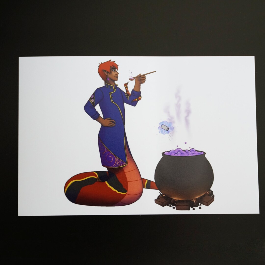 4x6 Original Fantasy Character Art Small Print Skael Cooking Naga ...