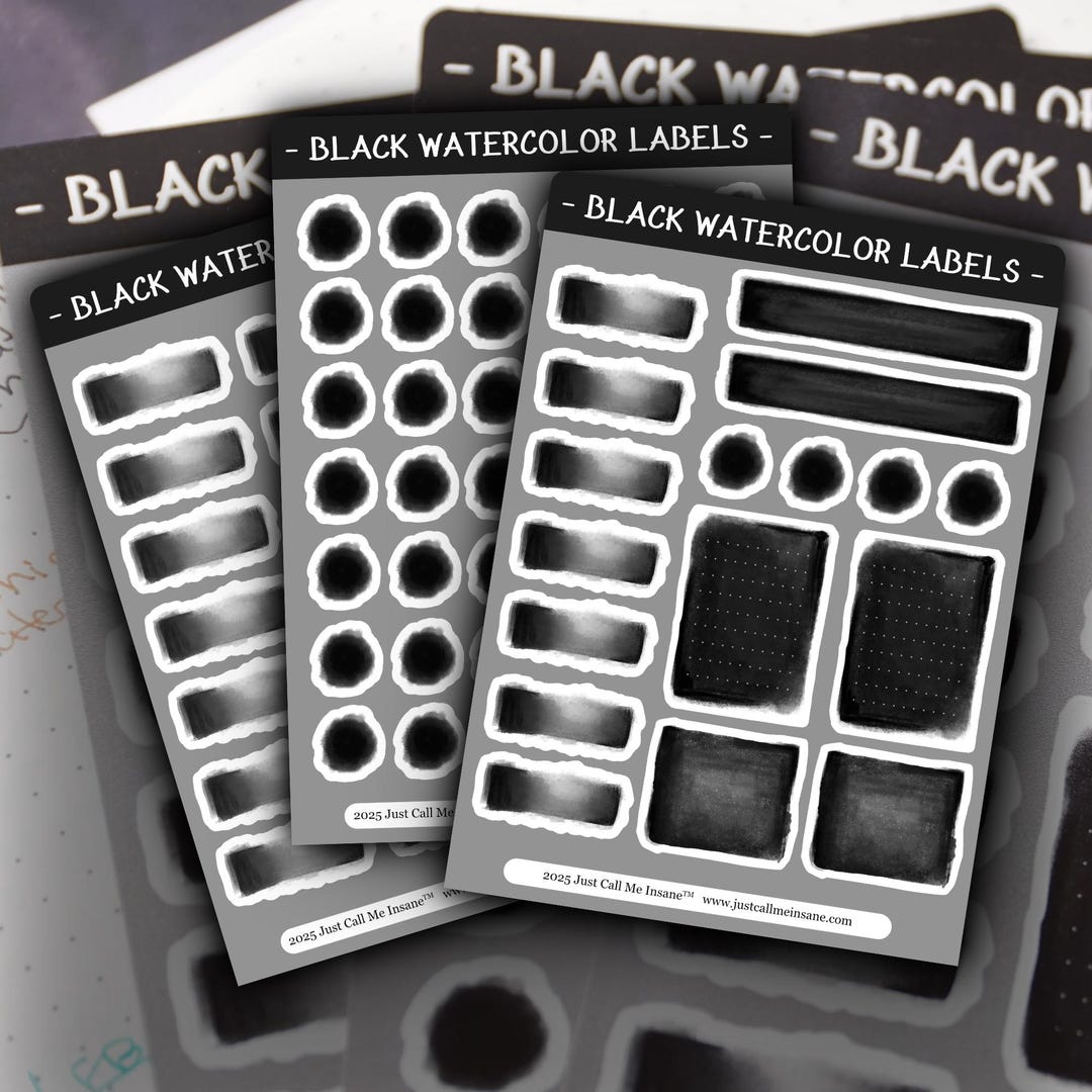 Gothic Functional Planner Stickers Black Watercolor Bundle, Habit ...