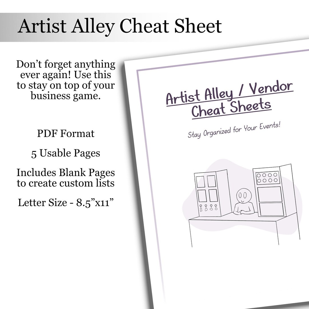 Printable Artist Alley Cheat Sheet for Beginner Artists/vendors Selling ...