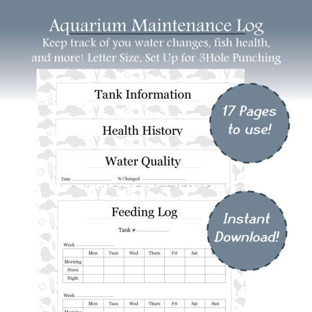 Fish Maintenance Log, Aquarium Maintenance Log, Fish Care Book ...