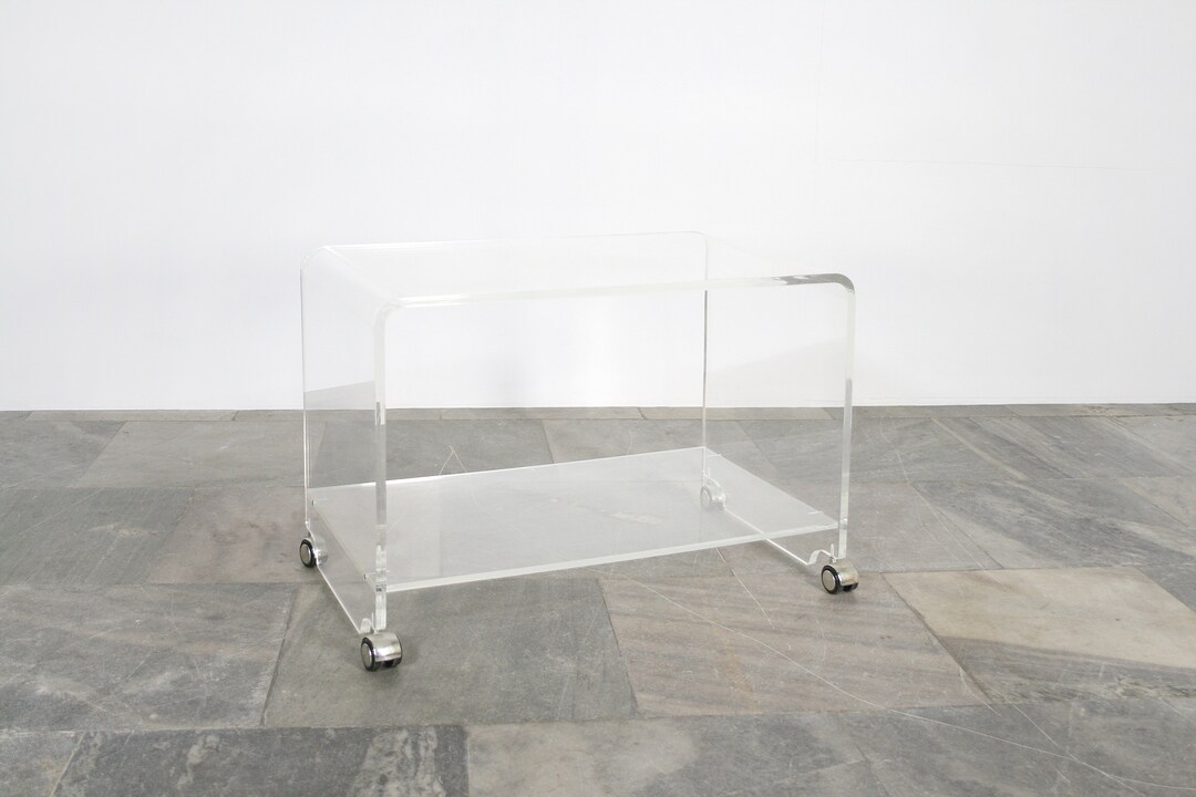 Vintage Michel Dumas Roche Bobois Style Lucite Side Plexiglass Media Console Coffee Table Space ...