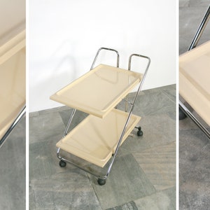 Vintage Creamy Beige Foldable Minibar Side End Table Chrome Bar Cart on ...