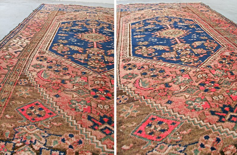 Vintage Pink and Blue Handwoven Persian Turkish Wool Area Rug - Etsy