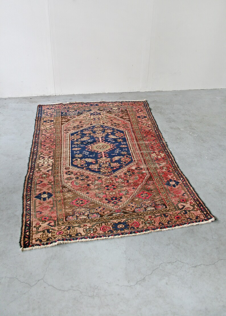 Vintage Pink and Blue Handwoven Persian Turkish Wool Area Rug - Etsy