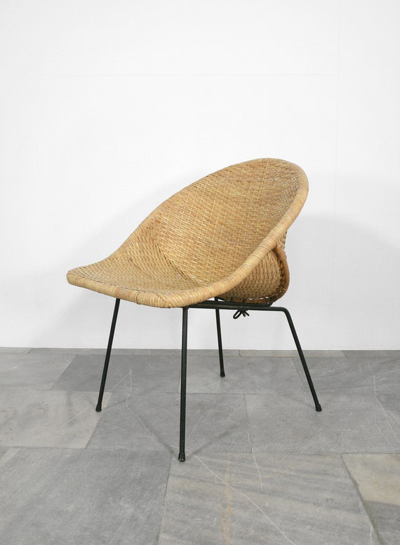 Vintage Danish Wicker Basket Lounge Chair Woven Organic Terrace Garden Scoop Wabi Sabi Mid Century Modern Brutalist Riviera Shell Modernist Etsy