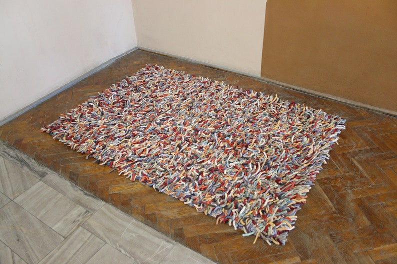Vintage Rainbow Noodle Area Rug Carpet Kids Room Wool Large Shag ...