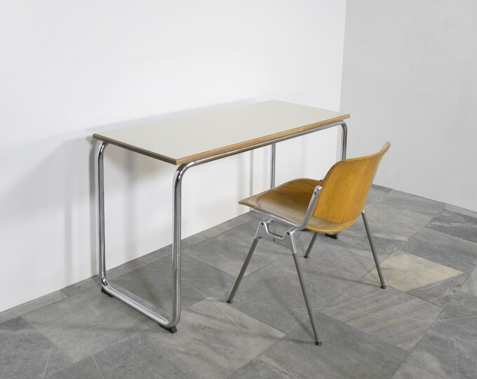 Vintage Austrian Wiesner Hager Wooden Desk Table Chrome Decor Laminated ...