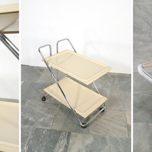 Vintage Creamy Beige Foldable Minibar Side End Table Chrome Bar Cart on ...