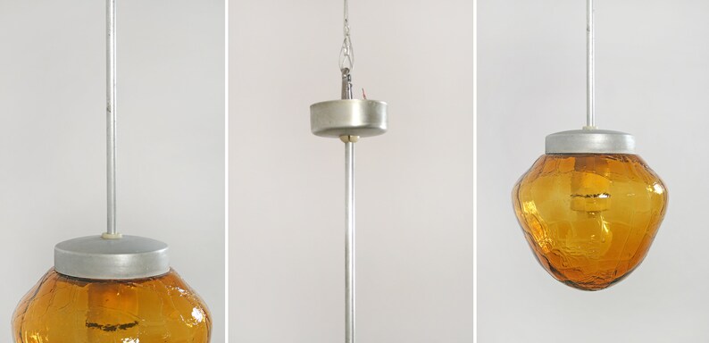 Vintage Translucent Amber Textured Glass Art Deco Pendant Lamp - Etsy