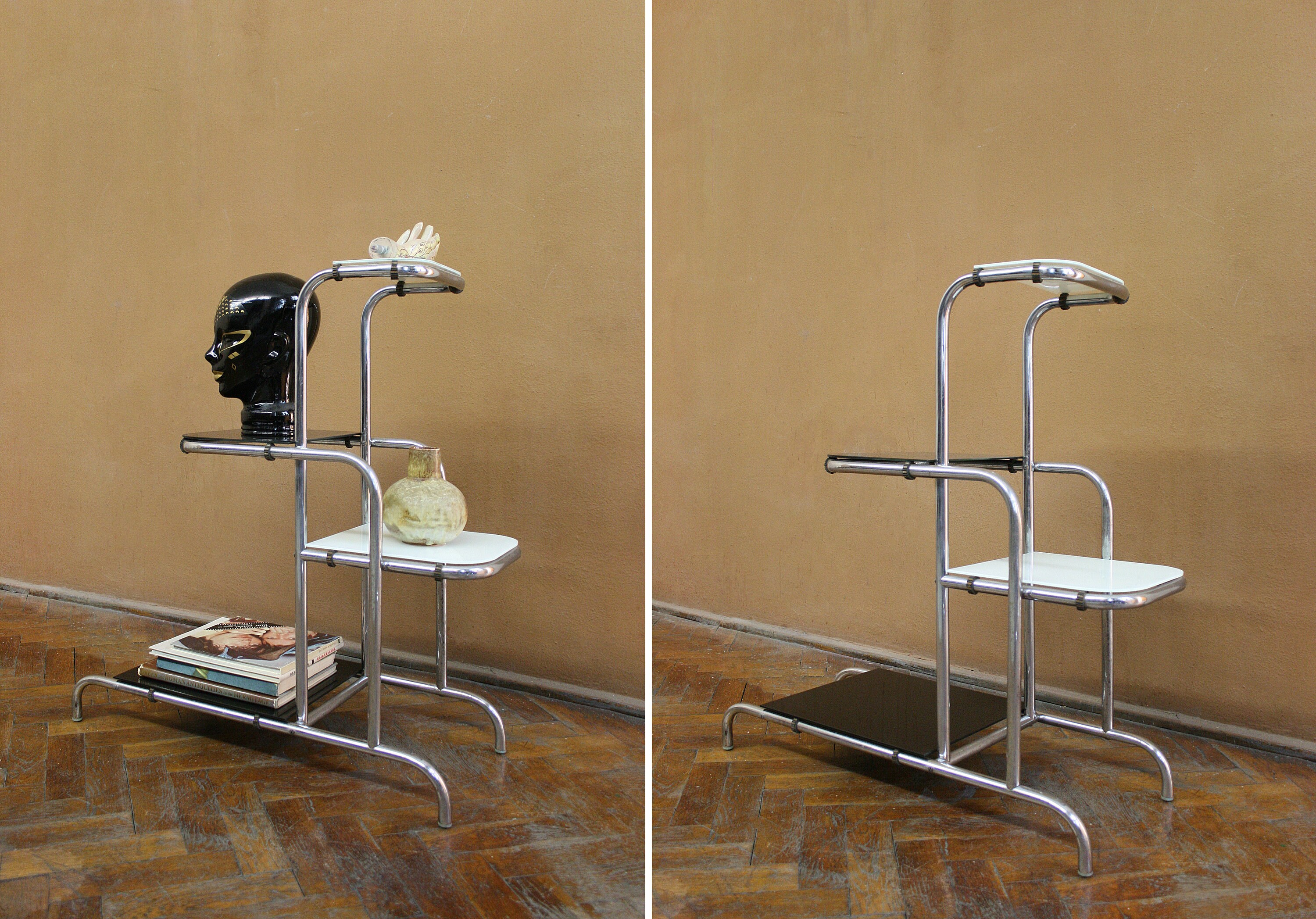 Vintage Emile Guyot Thonet Mundus Tubular Chrome Painted Glass Shelves ...