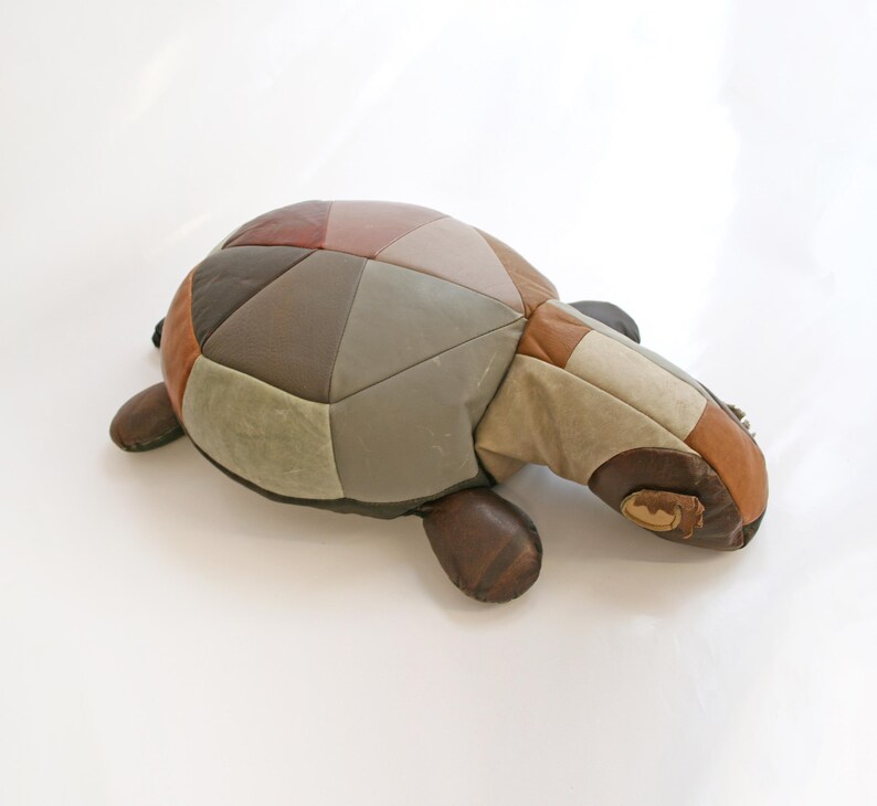 Vintage Patchwork Leather Therapeutic Stuffed Turtle Toy Tortoise Retro ...