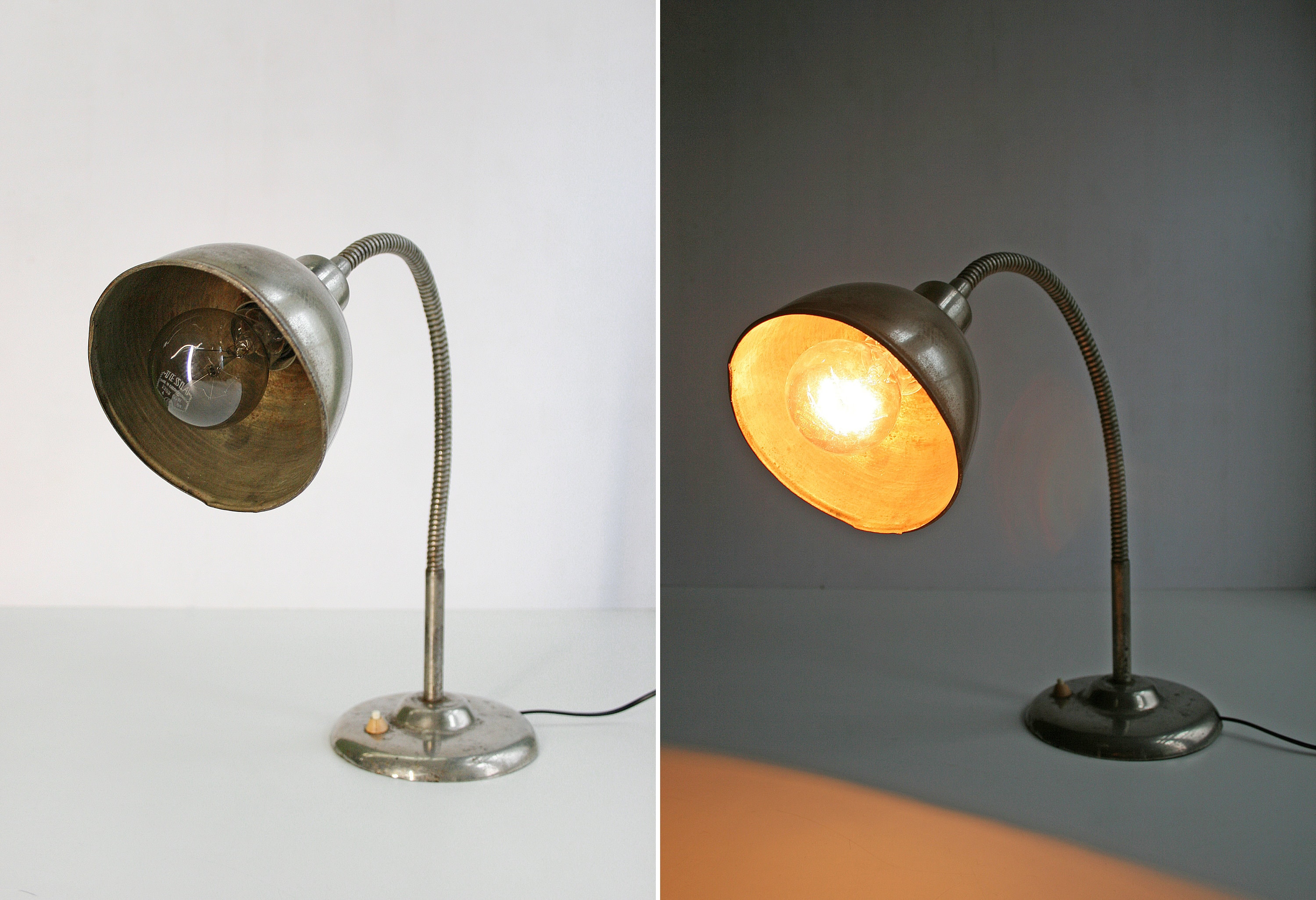 Vintage Nickel Funnel Gooseneck Adjustable Desk Lamp Table | Etsy