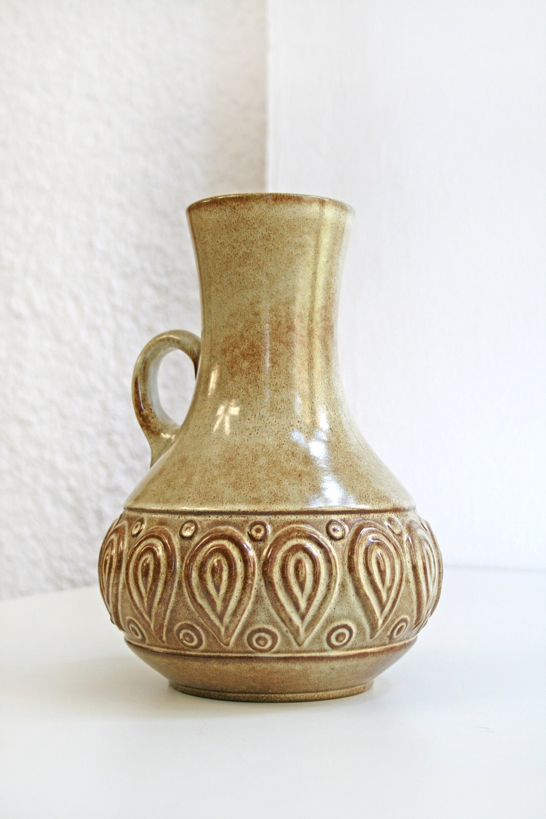 Vintage Rusty Mustard Brown Teardrop Ceramic Pitcher Vase Retro West ...