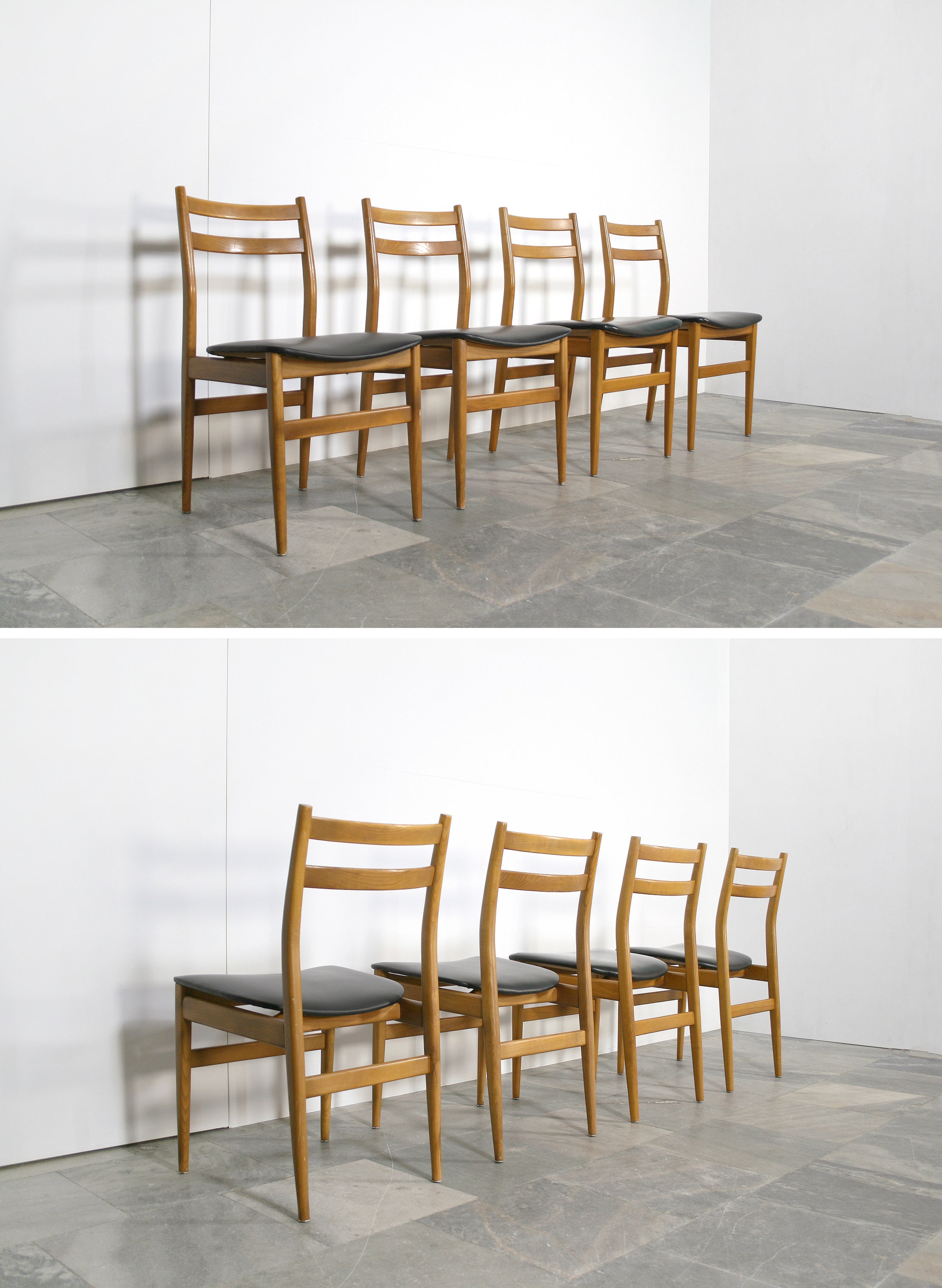 Set of 4 Vintage Vegan Black Leather Wooden Dining Chairs Carl Sesse ...