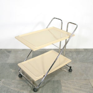 Vintage Creamy Beige Foldable Minibar Side End Table Chrome Bar Cart on ...
