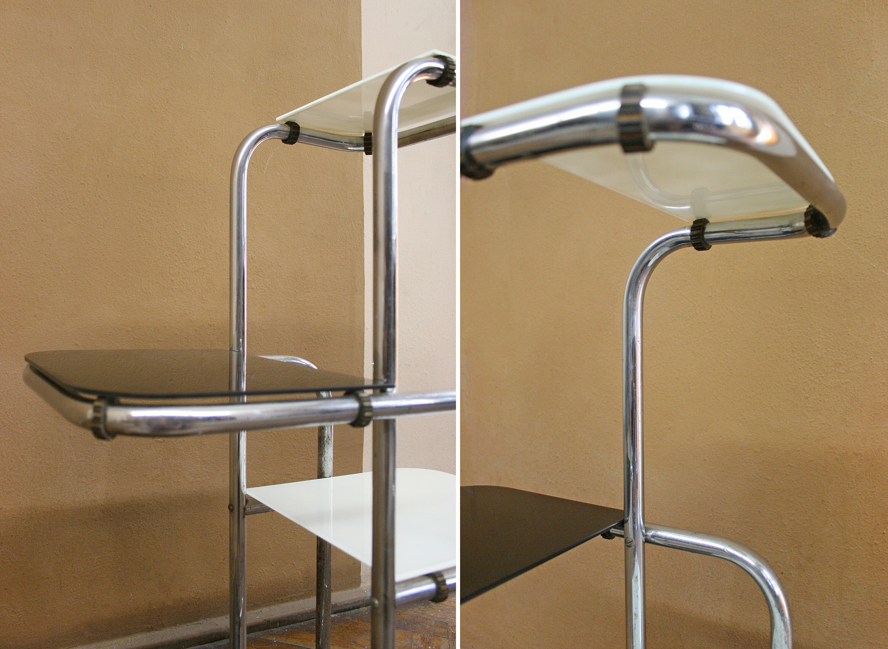 Vintage Emile Guyot Thonet Mundus Tubular Chrome Painted Glass Shelves ...