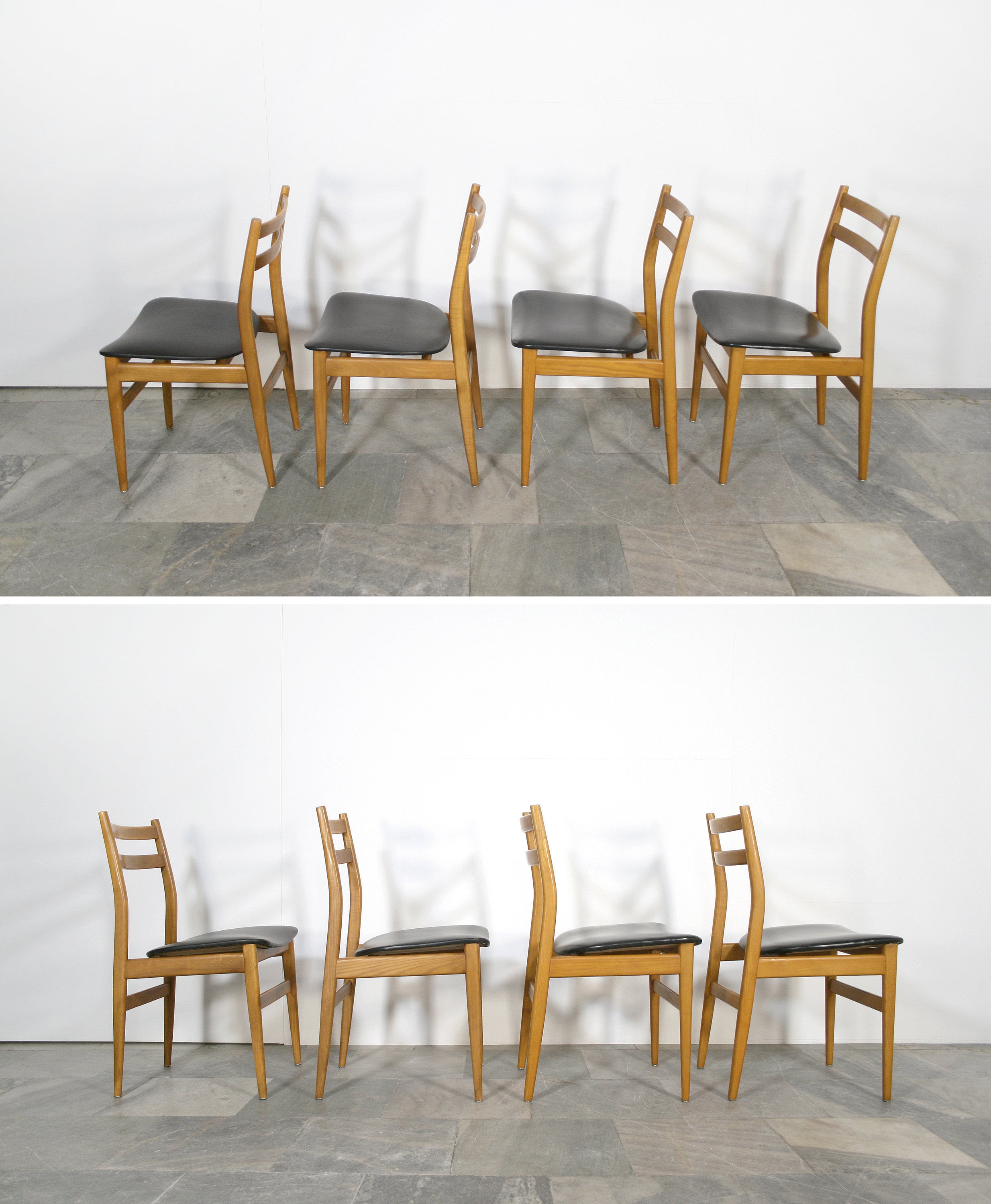 Set of 4 Vintage Vegan Black Leather Wooden Dining Chairs Carl Sesse ...