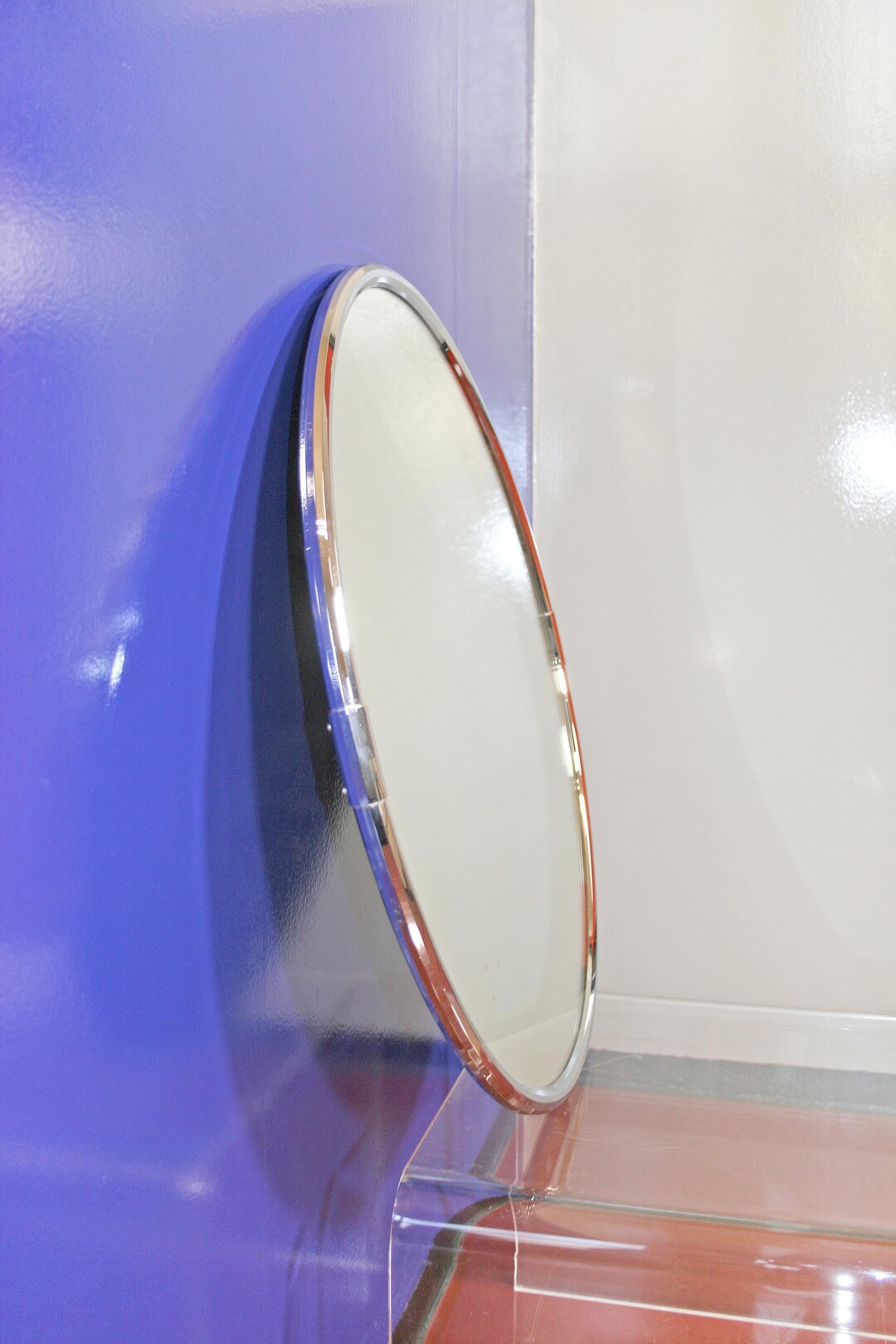One Vintage West German Round Streamline Mirror Mid Century Modern ...