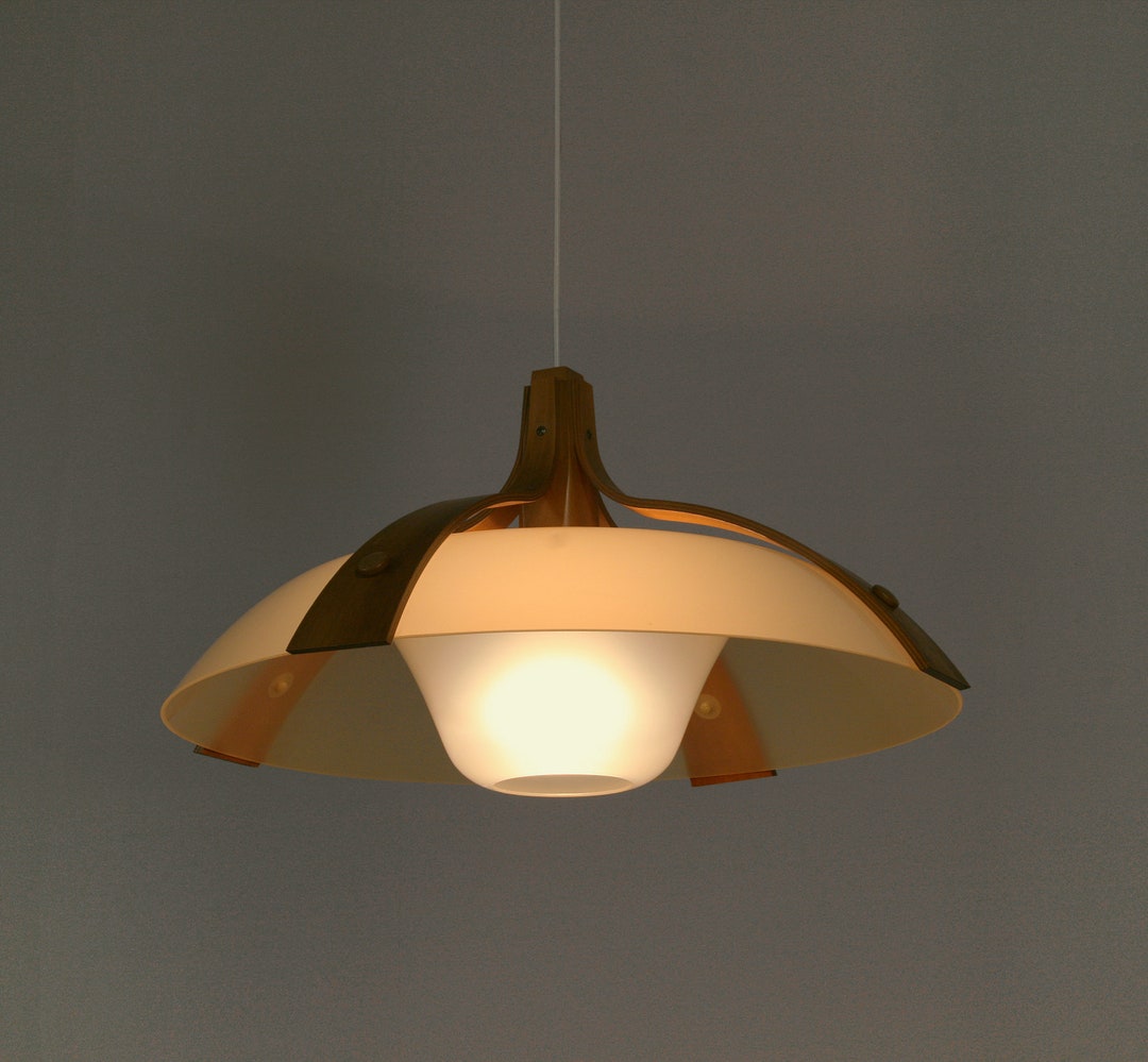 Vintage Temde 328 Layered Walnut Moulded Plastic Disc Pendant Lamp ...