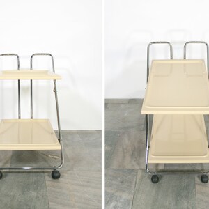 Vintage Creamy Beige Foldable Minibar Side End Table Chrome Bar Cart on ...