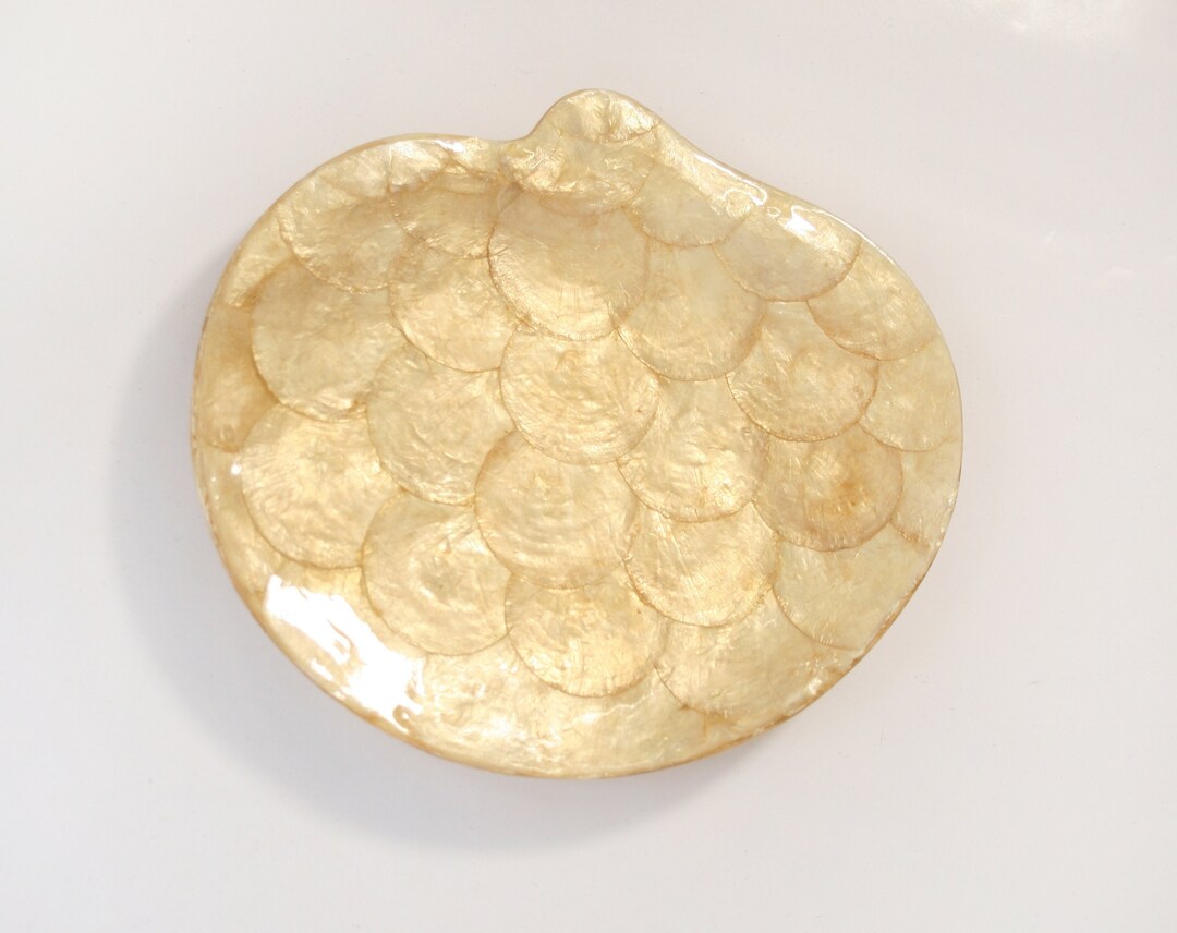 Vintage Golden Capiz Mother of Pearl Shell Plate Platter Jewellery ...