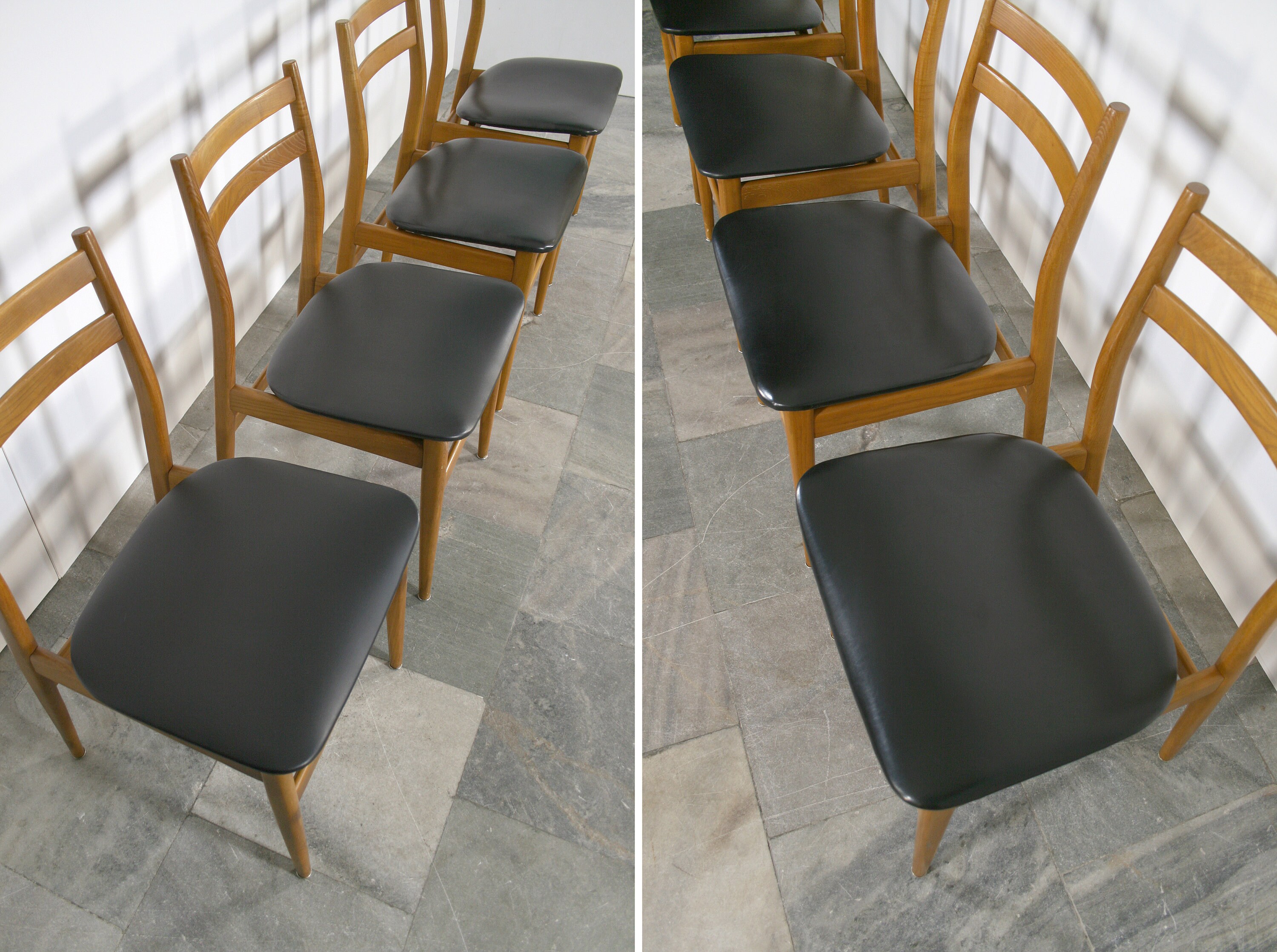 Set of 4 Vintage Vegan Black Leather Wooden Dining Chairs Carl Sesse ...