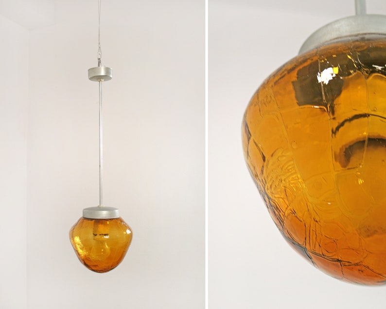Vintage Translucent Amber Textured Glass Art Deco Pendant Lamp - Etsy