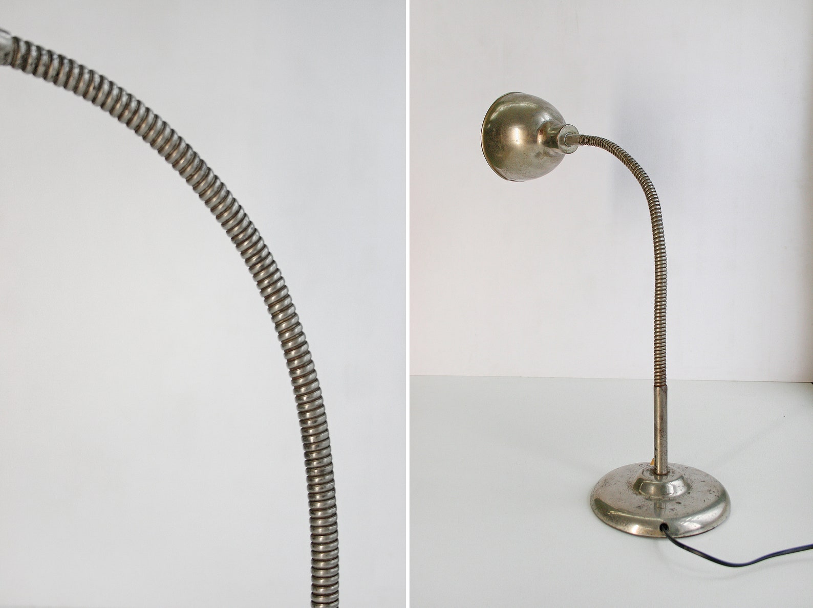 Vintage Nickel Funnel Gooseneck Adjustable Desk Lamp Table | Etsy