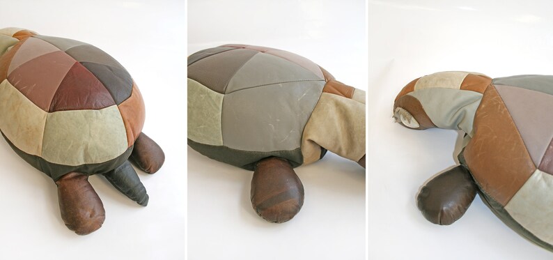 Vintage Patchwork Leather Therapeutic Stuffed Turtle Toy Tortoise Retro ...