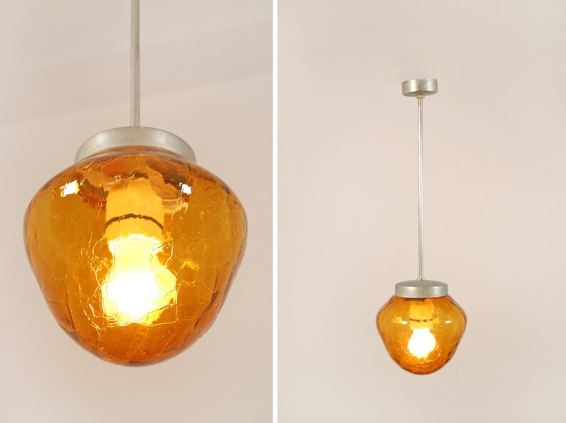 Vintage Translucent Amber Textured Glass Art Deco Pendant Lamp - Etsy