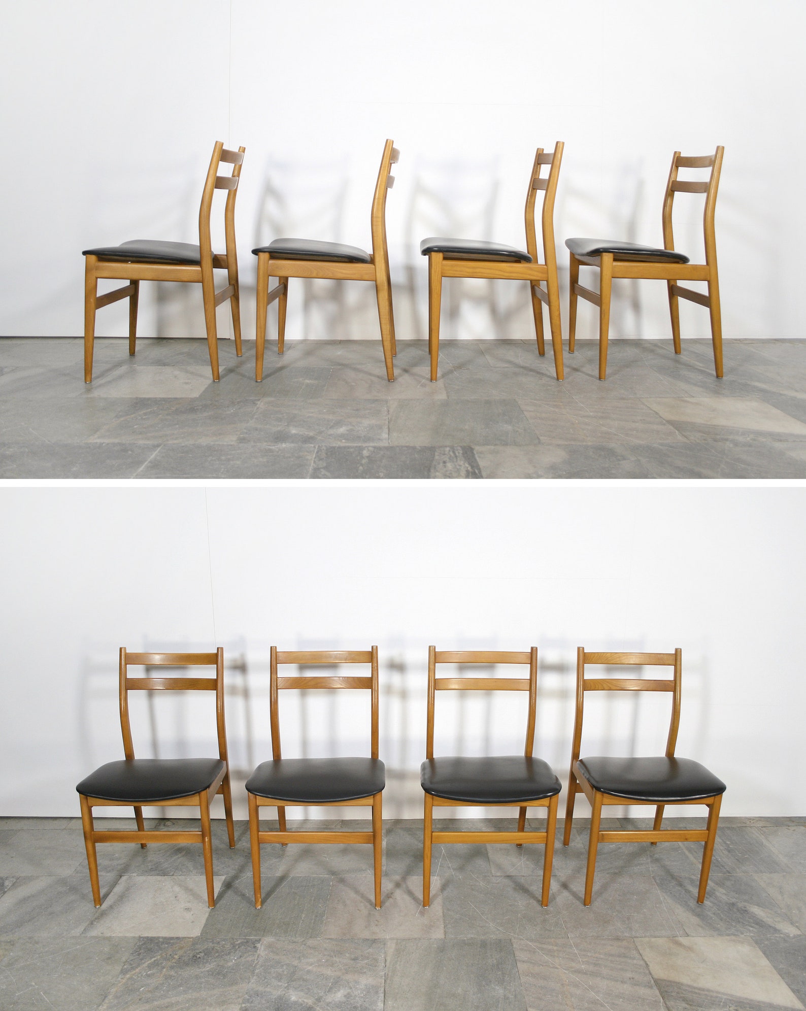 Set of 4 Vintage Vegan Black Leather Wooden Dining Chairs Carl Sesse ...