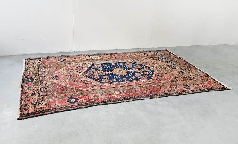 Vintage Pink and Blue Handwoven Persian Turkish Wool Area Rug - Etsy