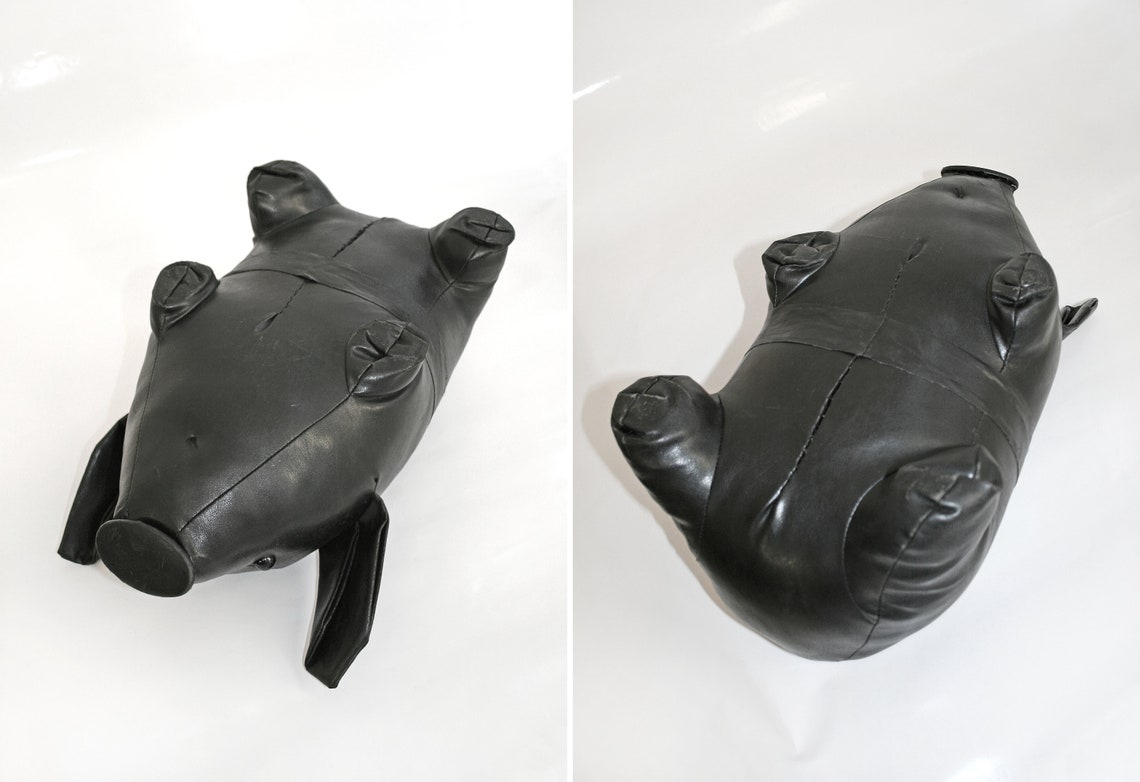 Black Vegan Leather Vintage Therapeutic Stuffed Pig Toy Modernist ...